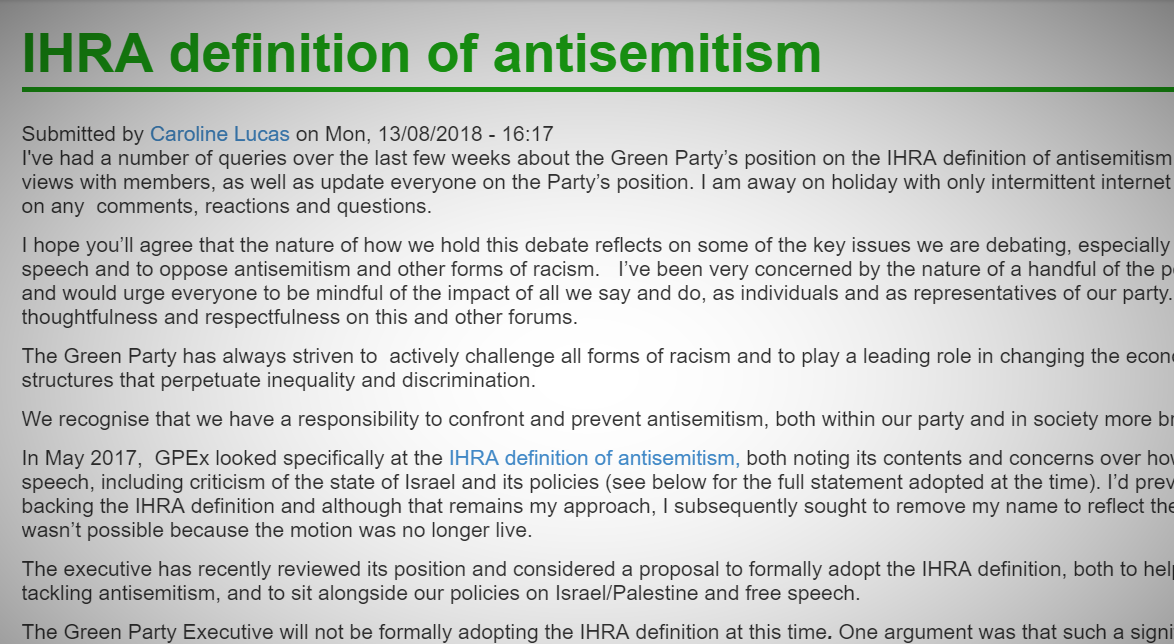 EXCLUSIVE: Green Party conference set to vote on IHRA definition of ...