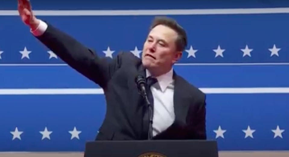 Footage of Musk’s fascist salute projected onto Berlin Tesla factory by ...