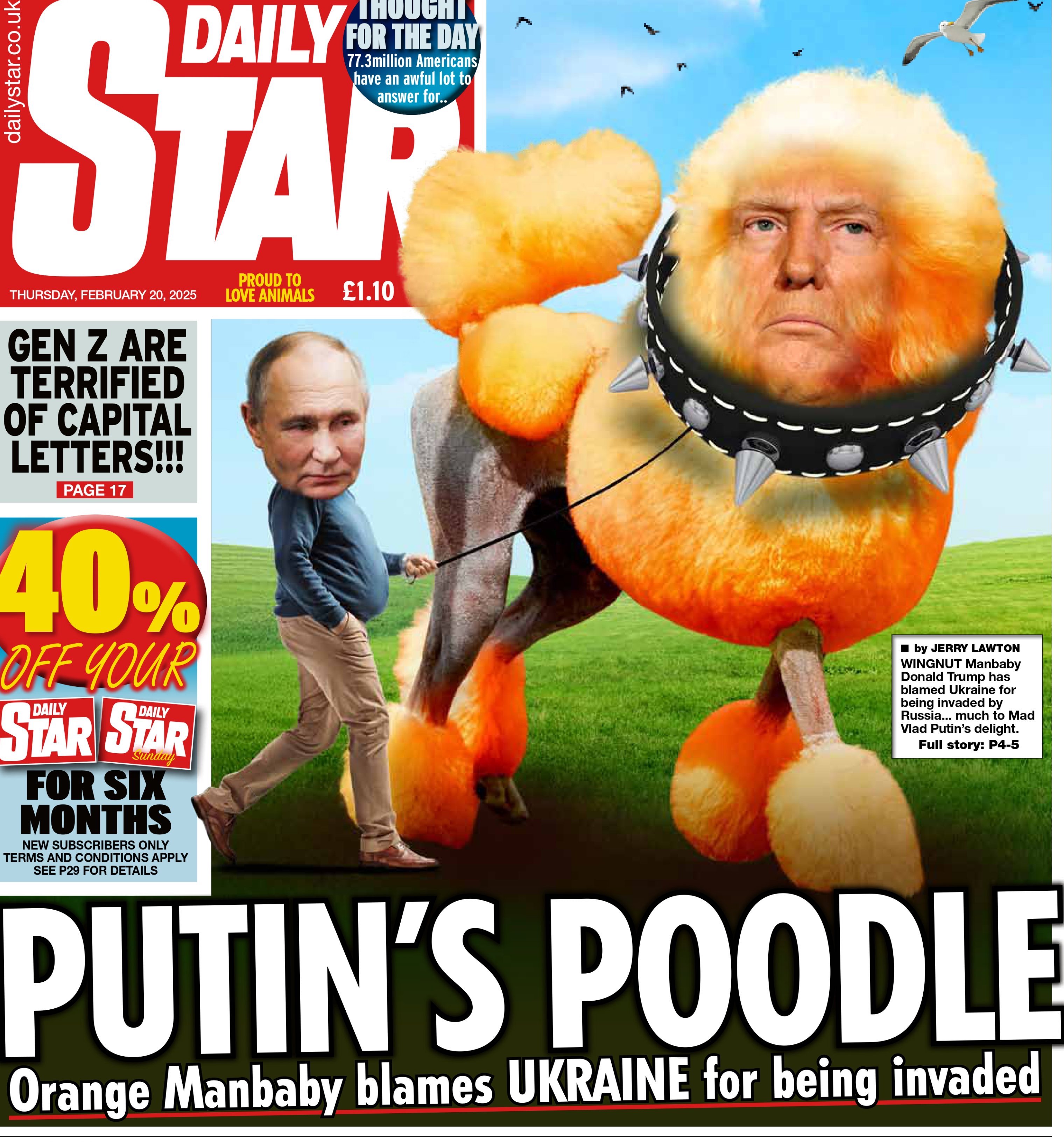 Daily Star praised for front-page that shows Trump as Putin’s poodle ...
