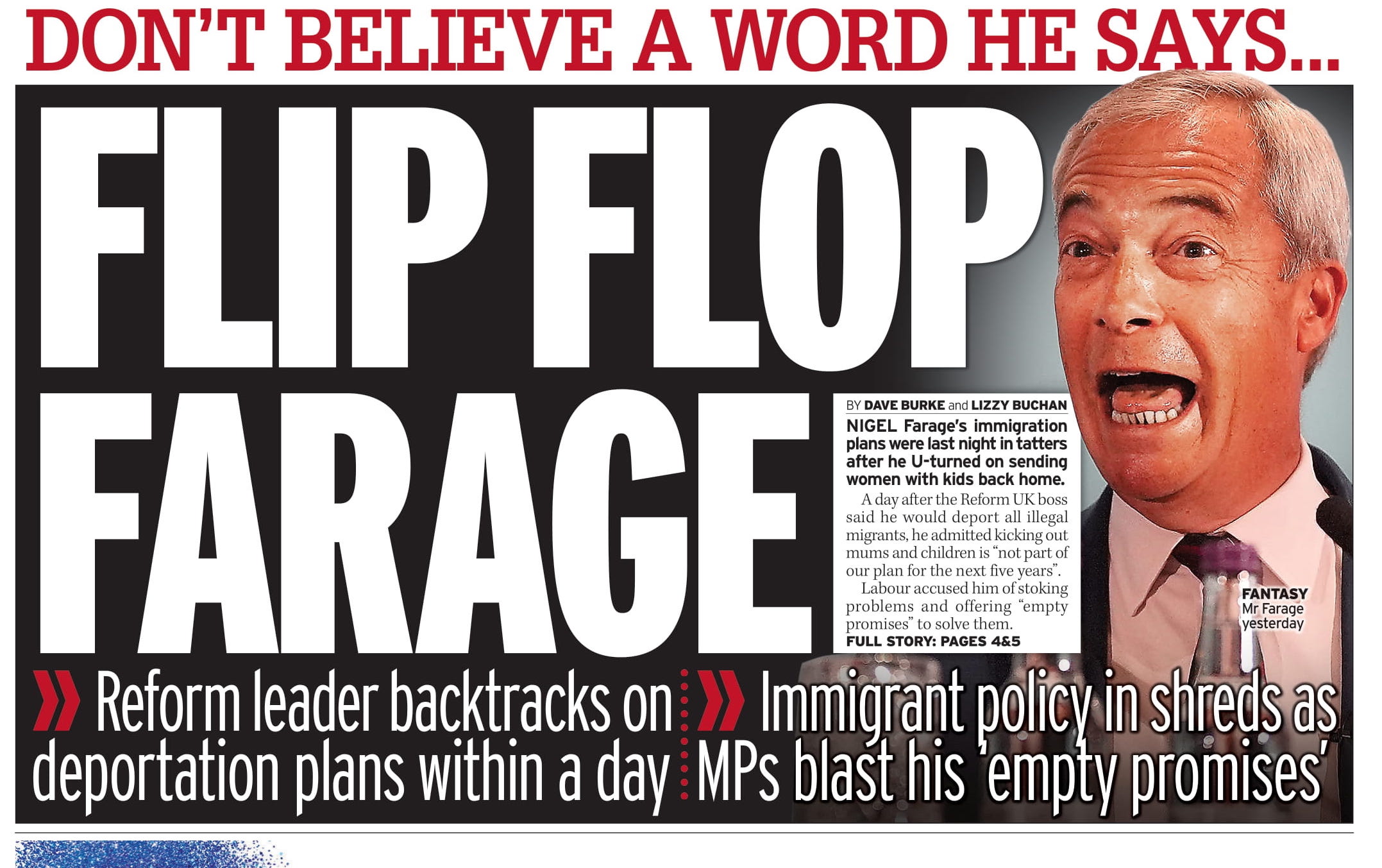 ‘Flip Flop Farage’: Mirror praised for front page tearing into Reform ...
